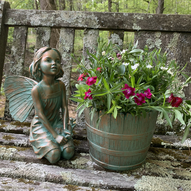 HomeStyles Suffolk Fairy Rebecca with Barrel Planter Garden Statue ...