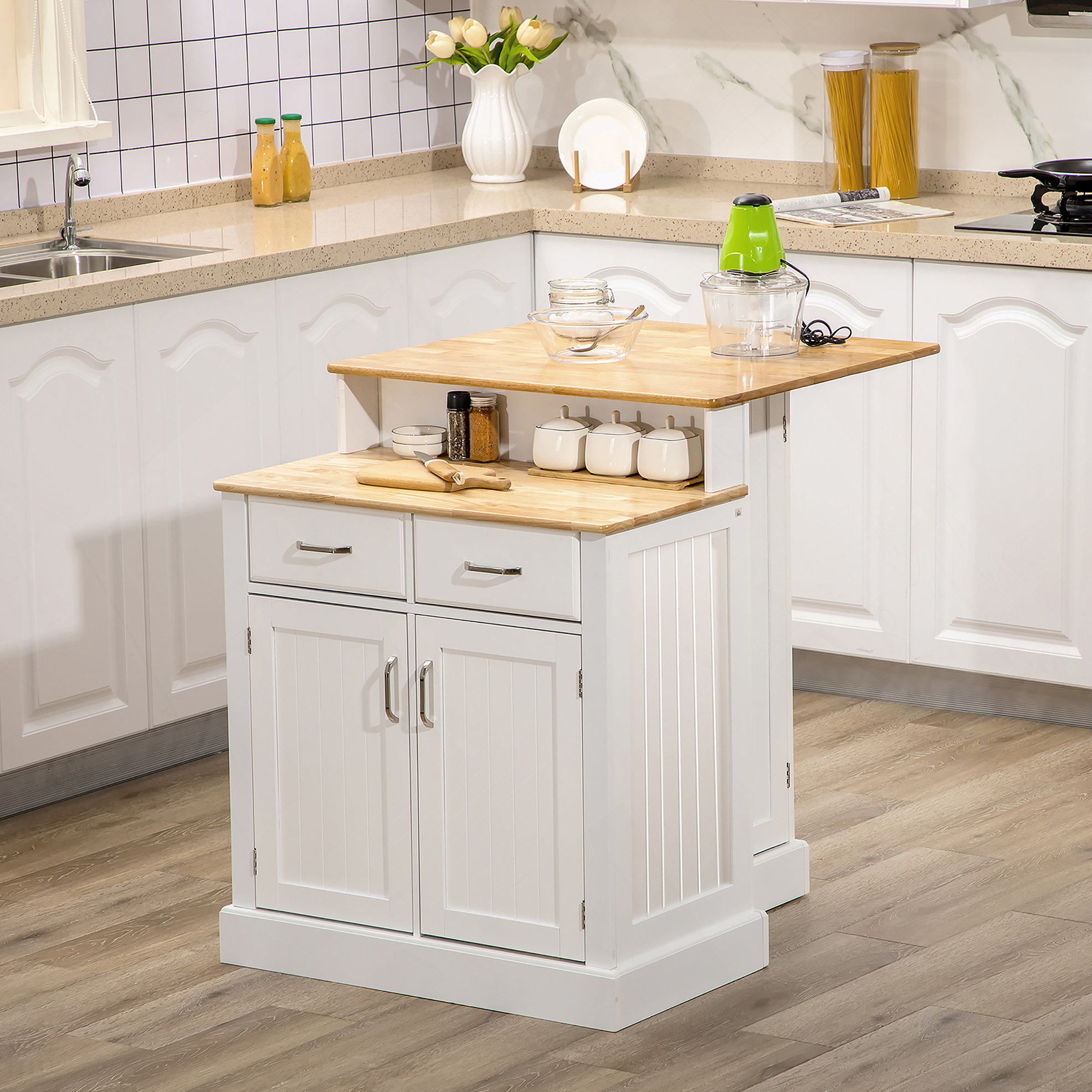 Latitude Run® Kitchen Island with Storage Cabinet, White - Wayfair Canada