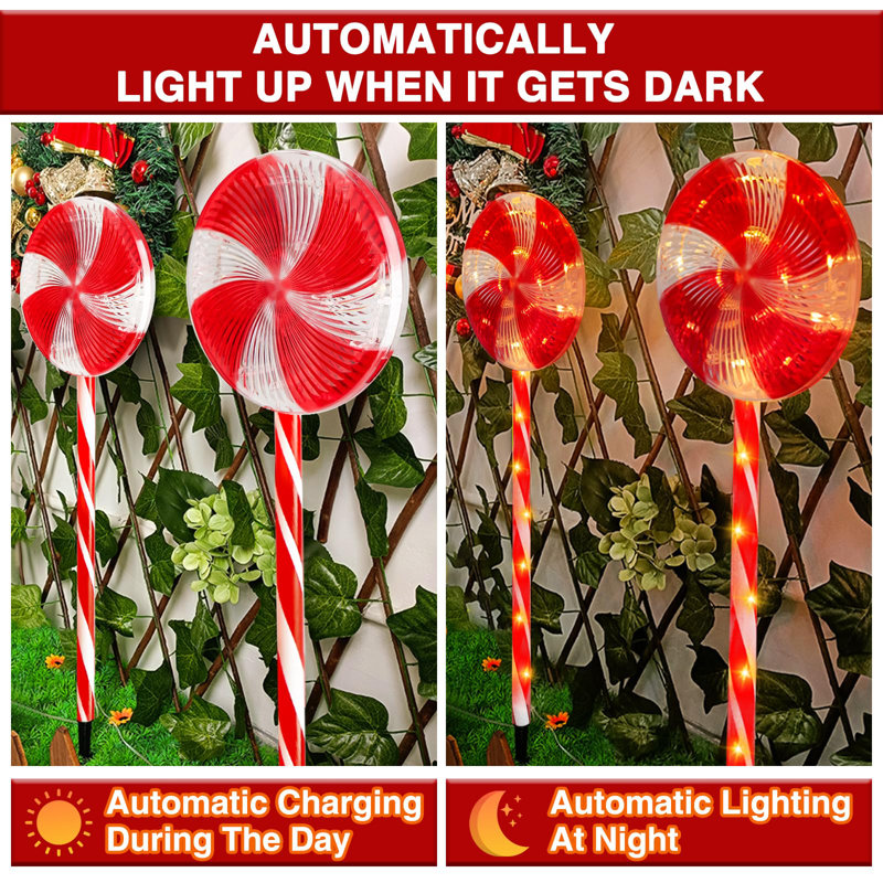 Ophelia & Co. 4-Pack Lollipop Peppermint Pathway Lights - Warm White ...