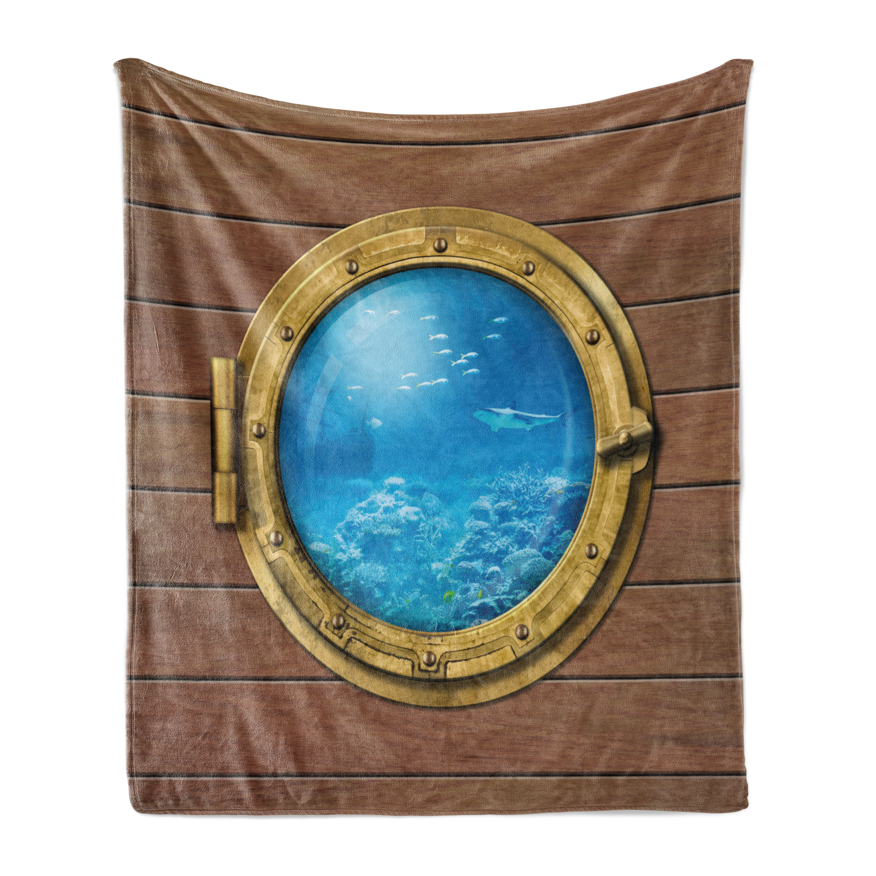 Ambesonne Shark Fleece Throw Blanket Submarine Chamber Window Pale ...