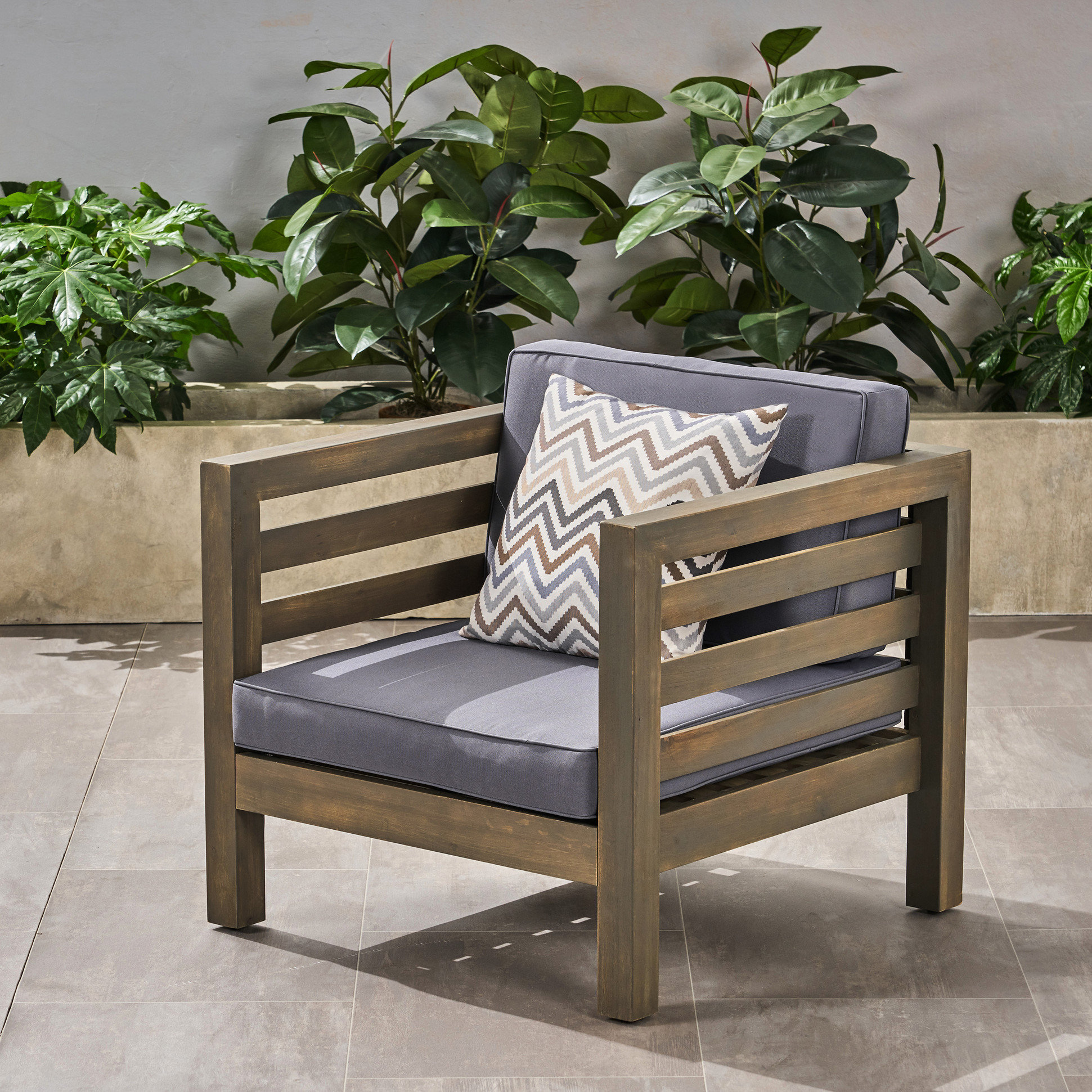 Corrigan Studio Grey Mid-Century Modern Club Chair With Wood Foundation ...
