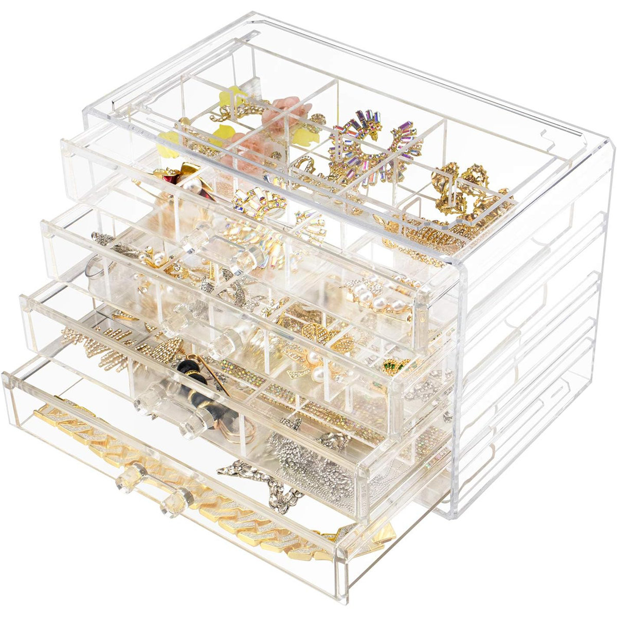 Rebrilliant Acrylic Jewelry Box, 72 Grids Clear Jewelry Organizer With ...