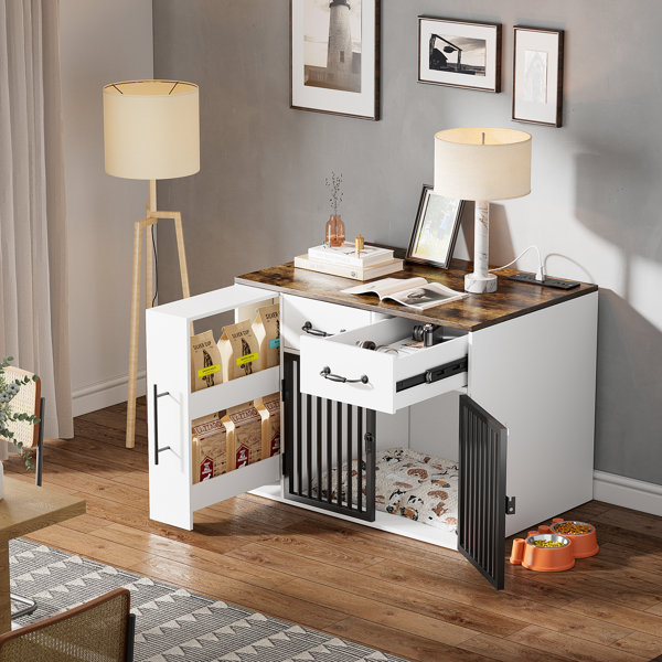 Tucker Murphy Pet™ Wooden Dog Crate Furniture With Drawers & 2-tier ...