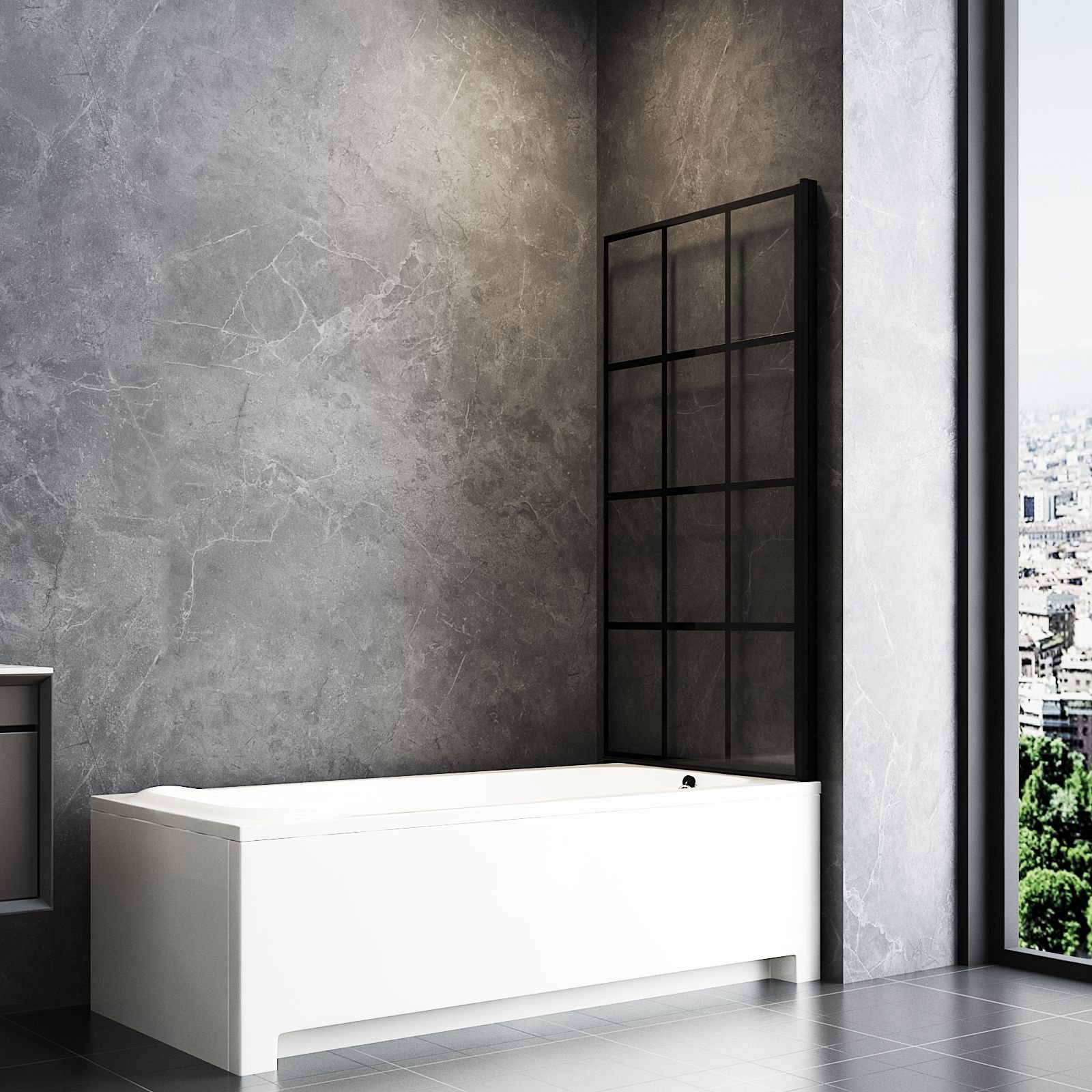 17 Stories Shanisa 785-800mm W × 1400mm H Black Frame Tub Door With 6mm ...