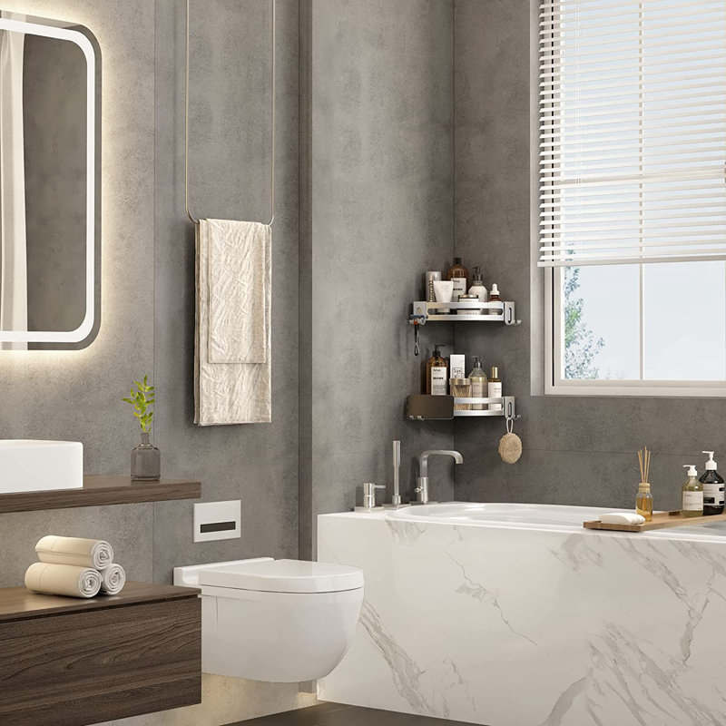 Rebrilliant Ljudmila Corner Shower Caddy with Razor Holder Adhesive ...