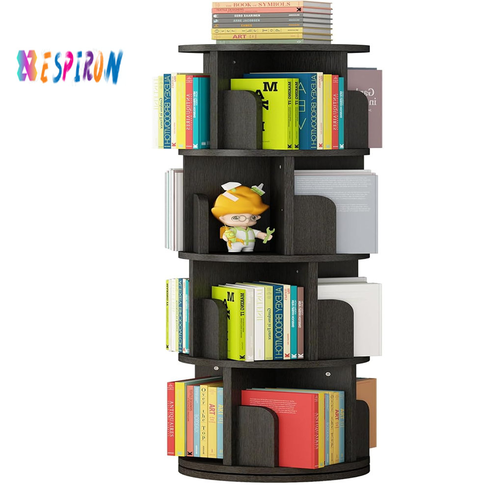 Espiron Optimum 4 Tier Rotating Bookshelf - 51.2" Wood Bookcase 4 Tier ...