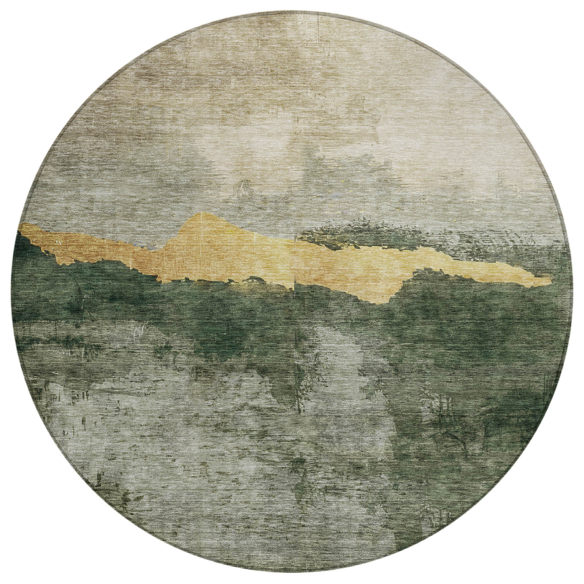 HomeRoots 8' Fern Green Round Abstract Washable Indoor Outdoor Area Rug ...