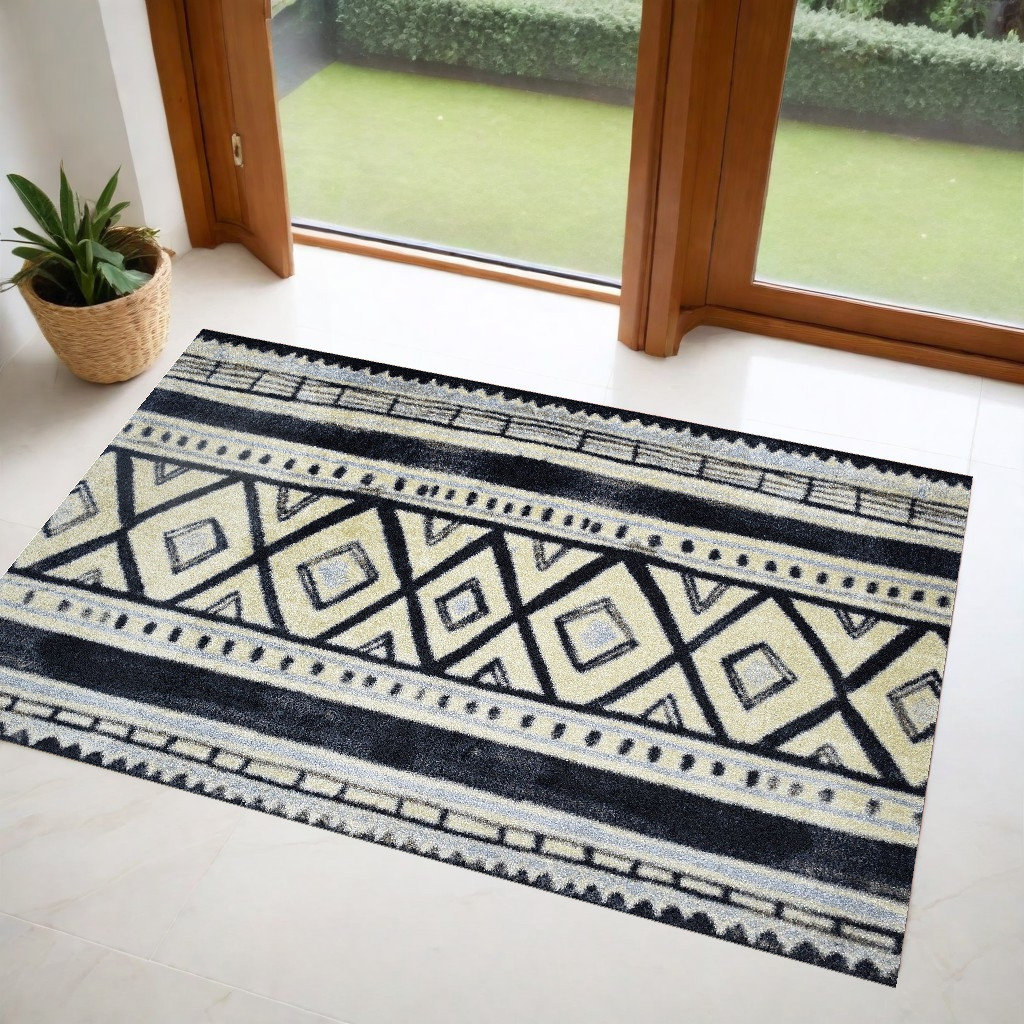 Bungalow Rose Lawaun Black and Gray Modern Tribal Washable Floor Mat ...
