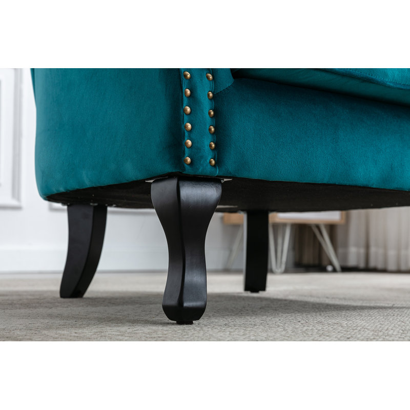 Rosdorf Park Dorava Teal Blue Green Accent Chair Velvet Wingback Chair ...