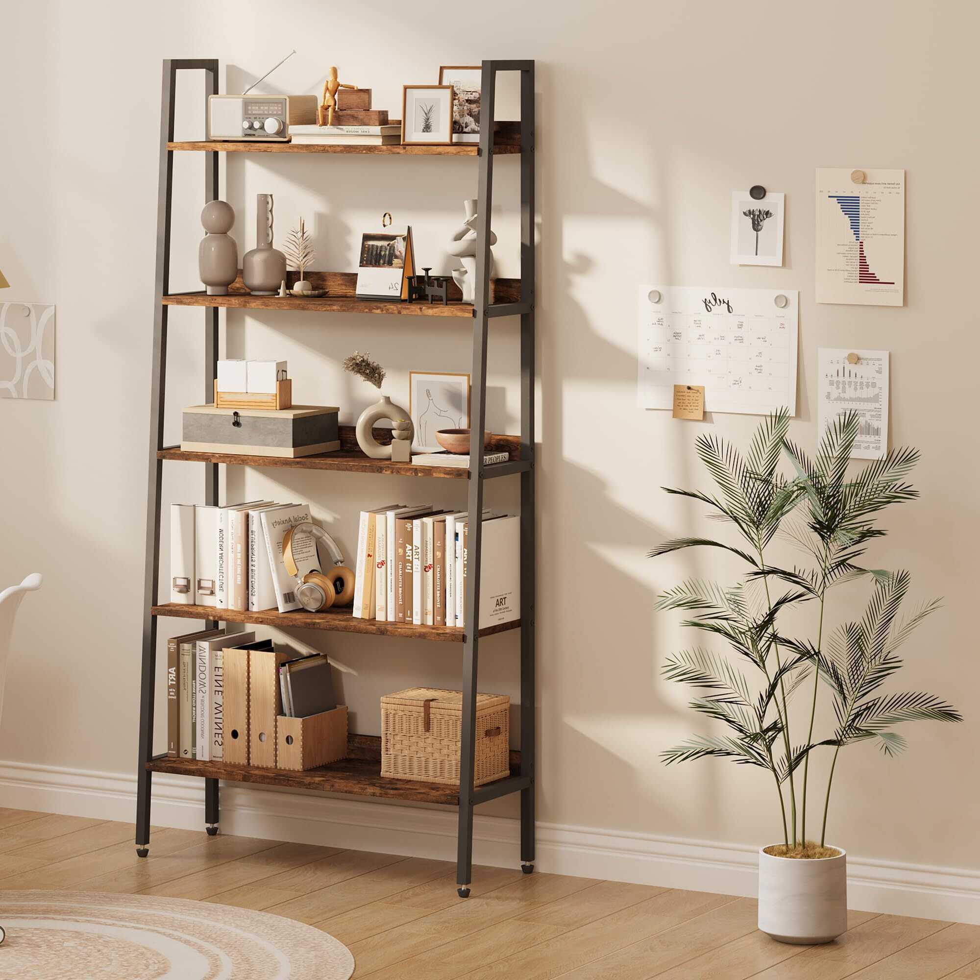 17 Stories Bookshelf, 5 Tier Bookshelves, Home Office Bookcase Shelf ...