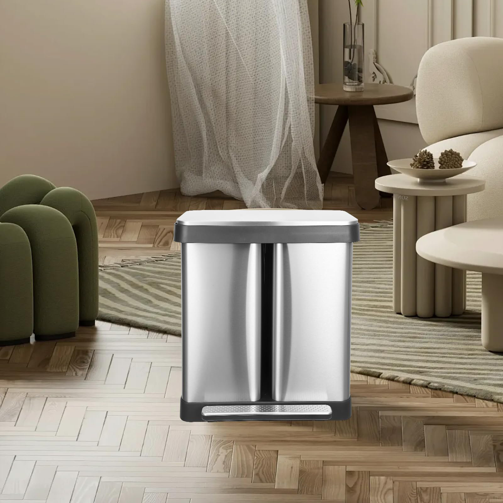 gaomon 19 Gallon/72 L Dual Trash Can, Stainless Steel Kitchen Garbage ...