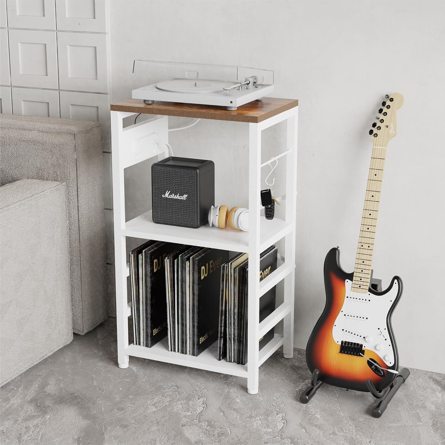 17 Stories End Table With LED Light,Record Player Stand With Albums ...
