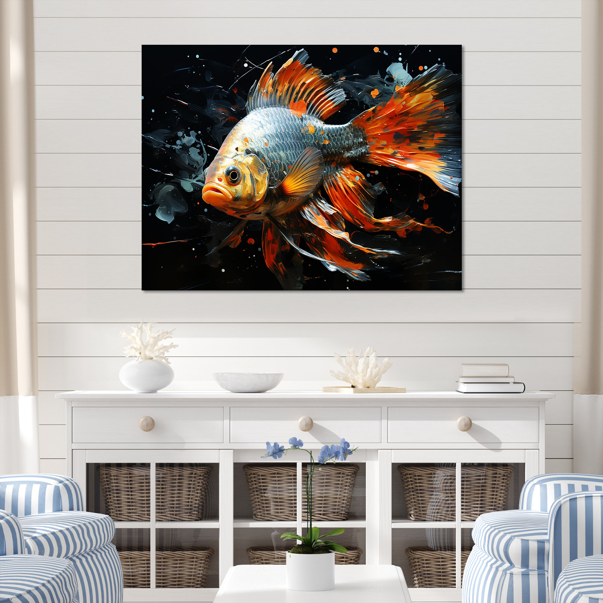 Highland Dunes Orange Butterfly Fish Ocean Dance I - Butterfly Fish ...