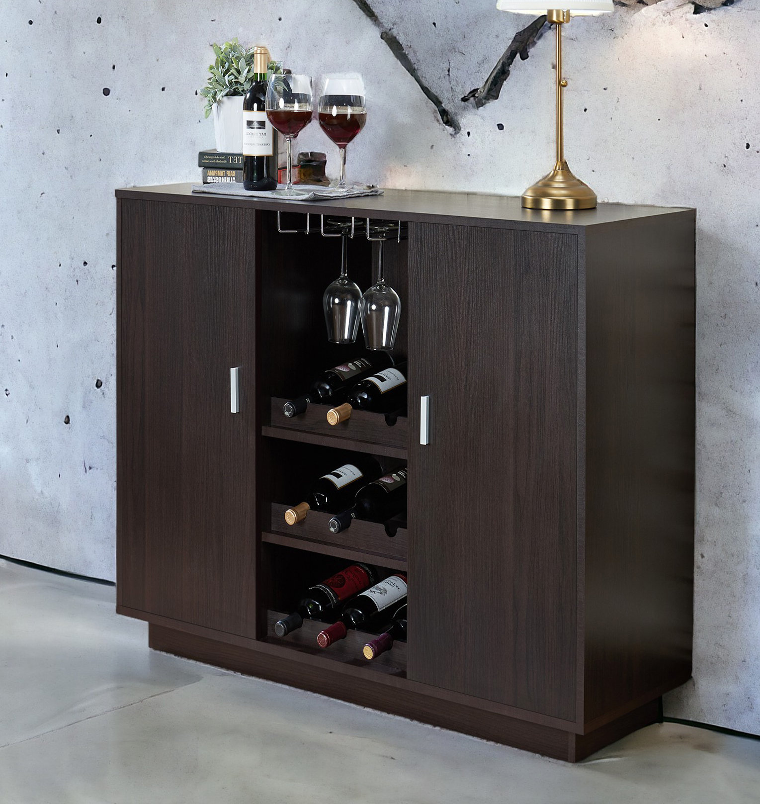Latitude Run® Bart Rectangular Wine Cabinet With 9-Bottles Wine Rack ...
