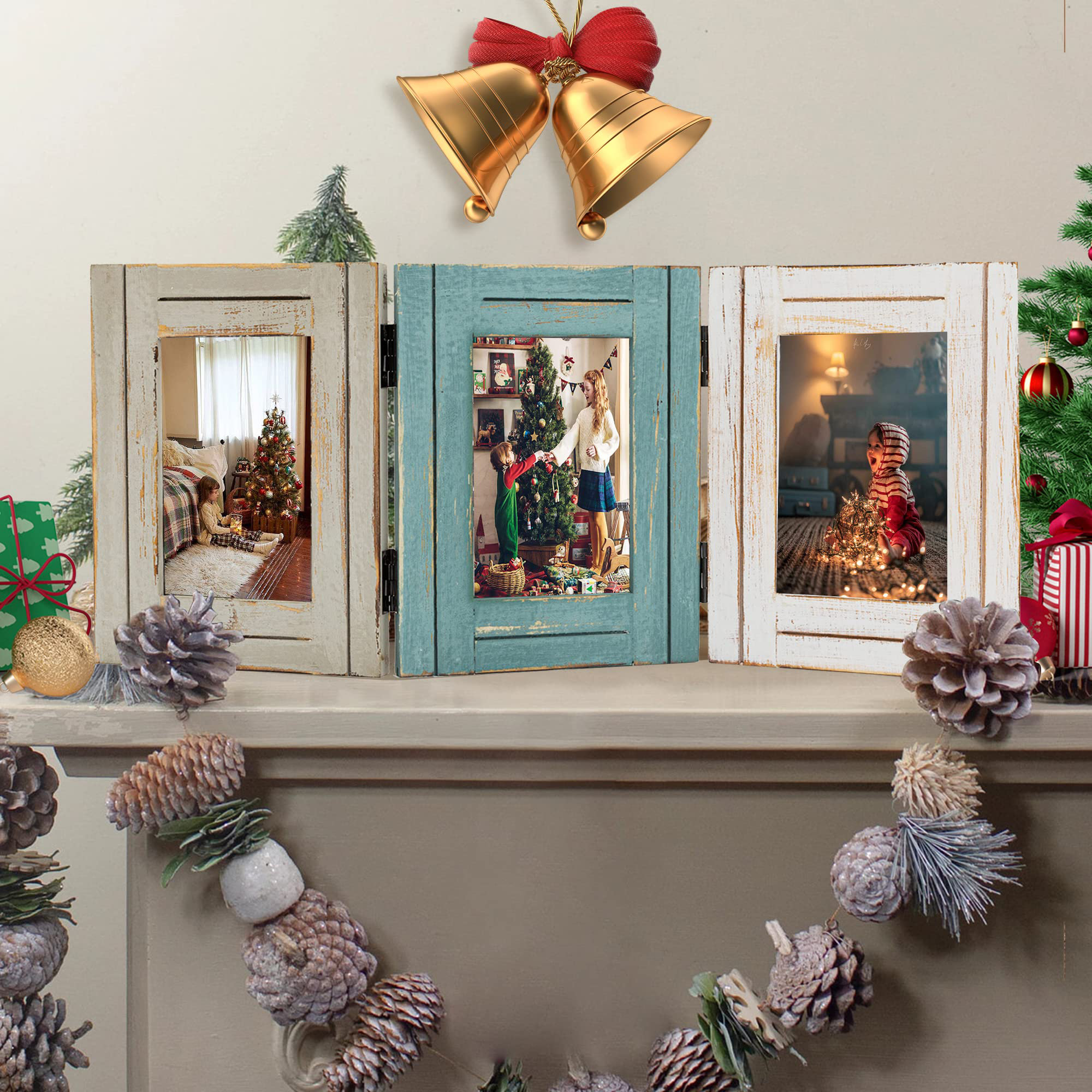 Gracie Oaks Rustic 3 Picture Frame 4X6 Triple Hinged Distressed Photo ...