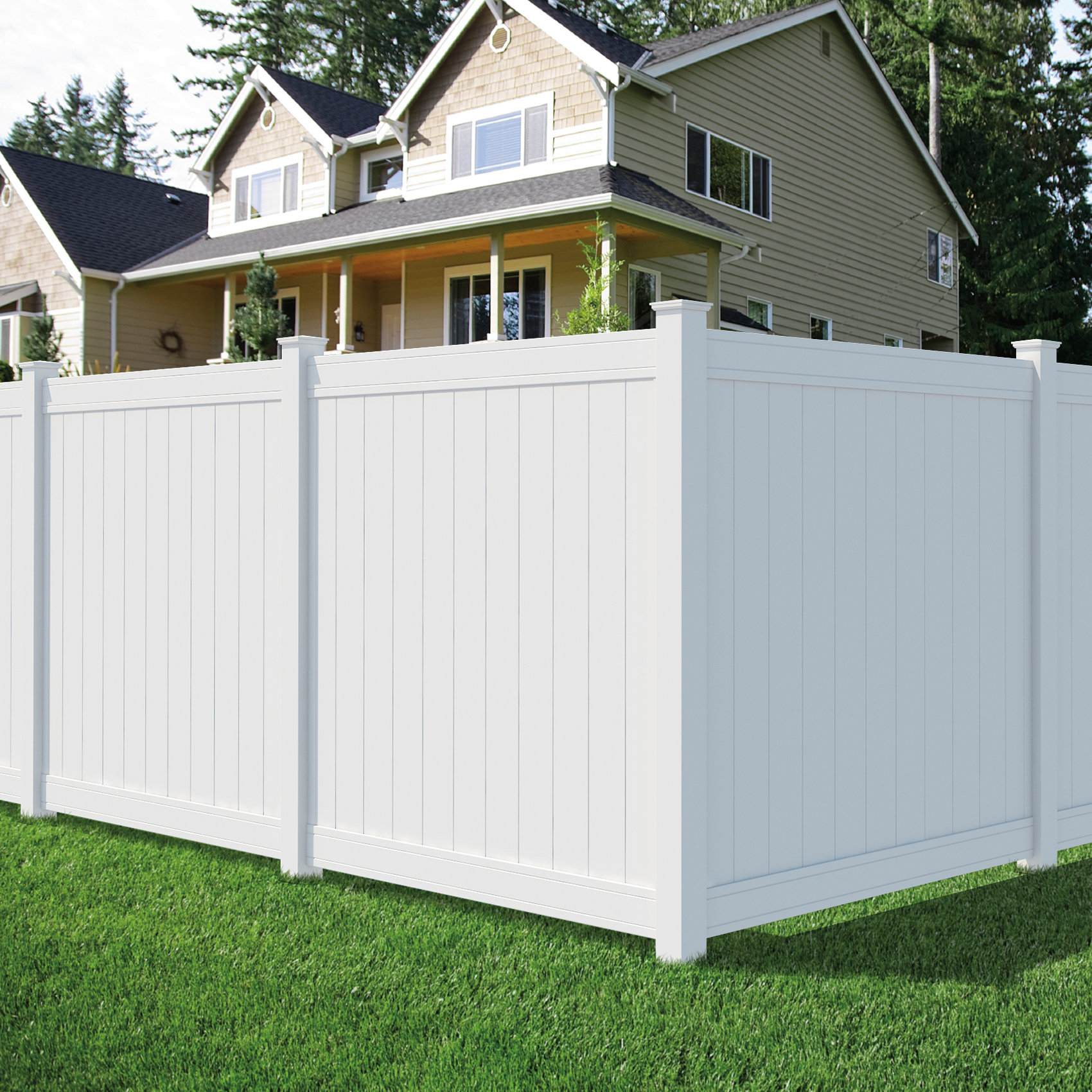 Outdoor Essentials Woodbridge 5 in. x 5 in. x 96 in. Routed Vinyl Fence ...