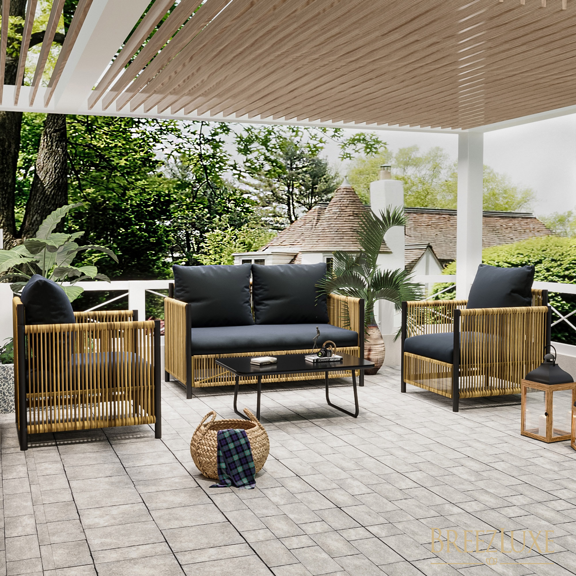 Latitude Run® Ramoco 4 - Person Outdoor Seating Group with Cushions ...