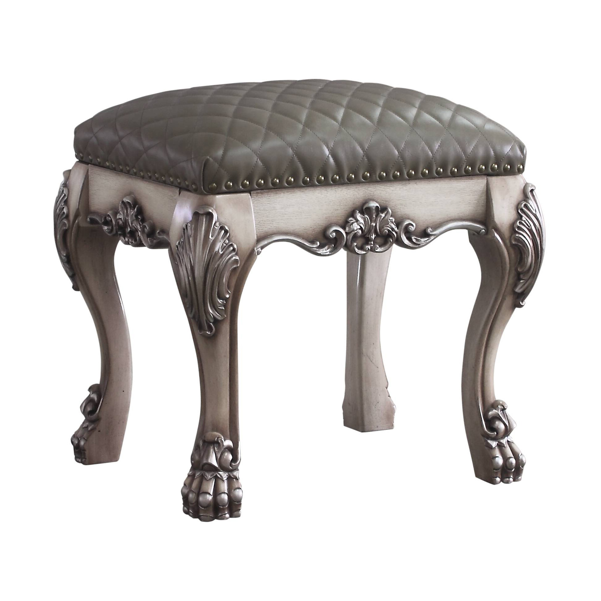 Rosdorf Park Jorrel Vegan Leather Vanity Stool in Gray and Vintage Bone ...