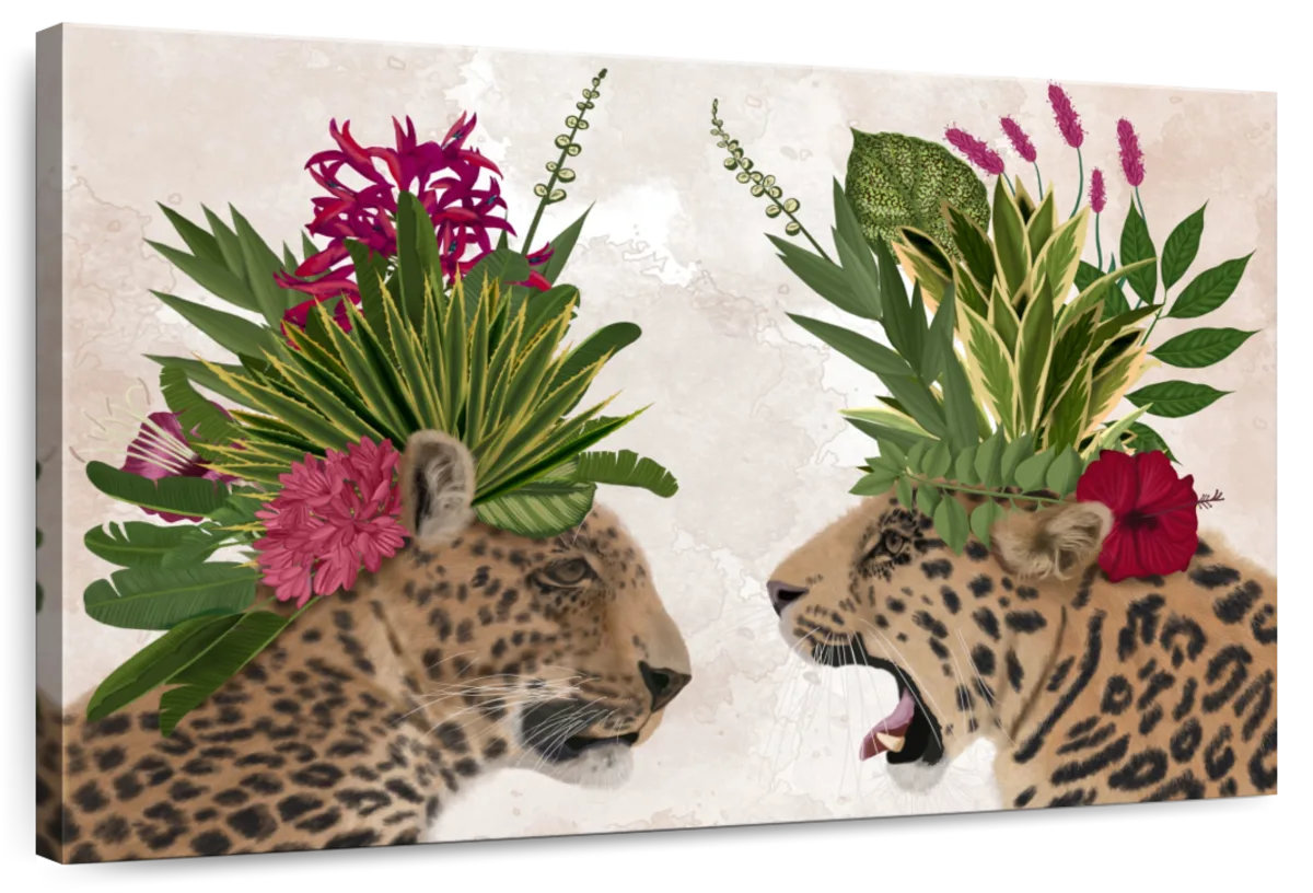 Ebern Designs Brampt Hot House Leopards Pair Pink Green | Wayfair