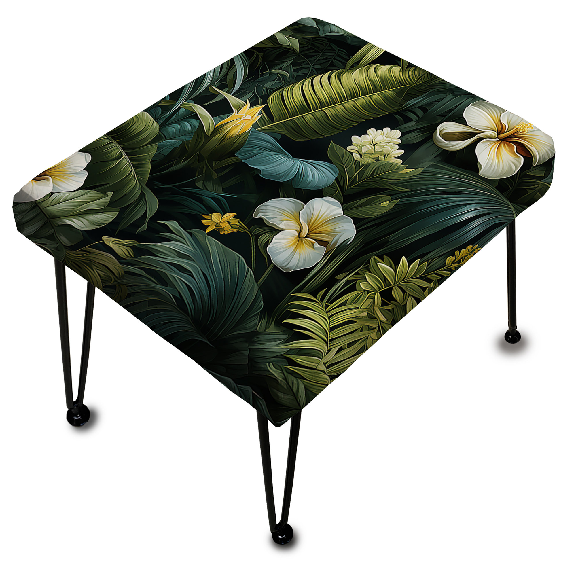 Design Art Tropical Hibiscus Foliage Collage - Floral Rectangle Ottoman ...