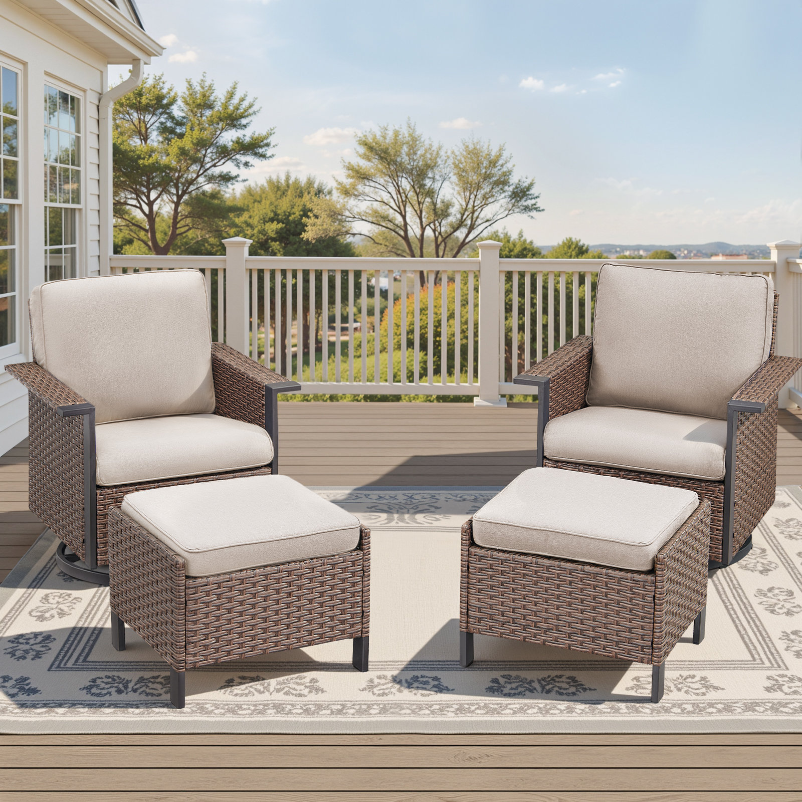 Latitude Run® Coady 4 - Pieces Outdoor Courtyard Wicker Swivel Rocking ...