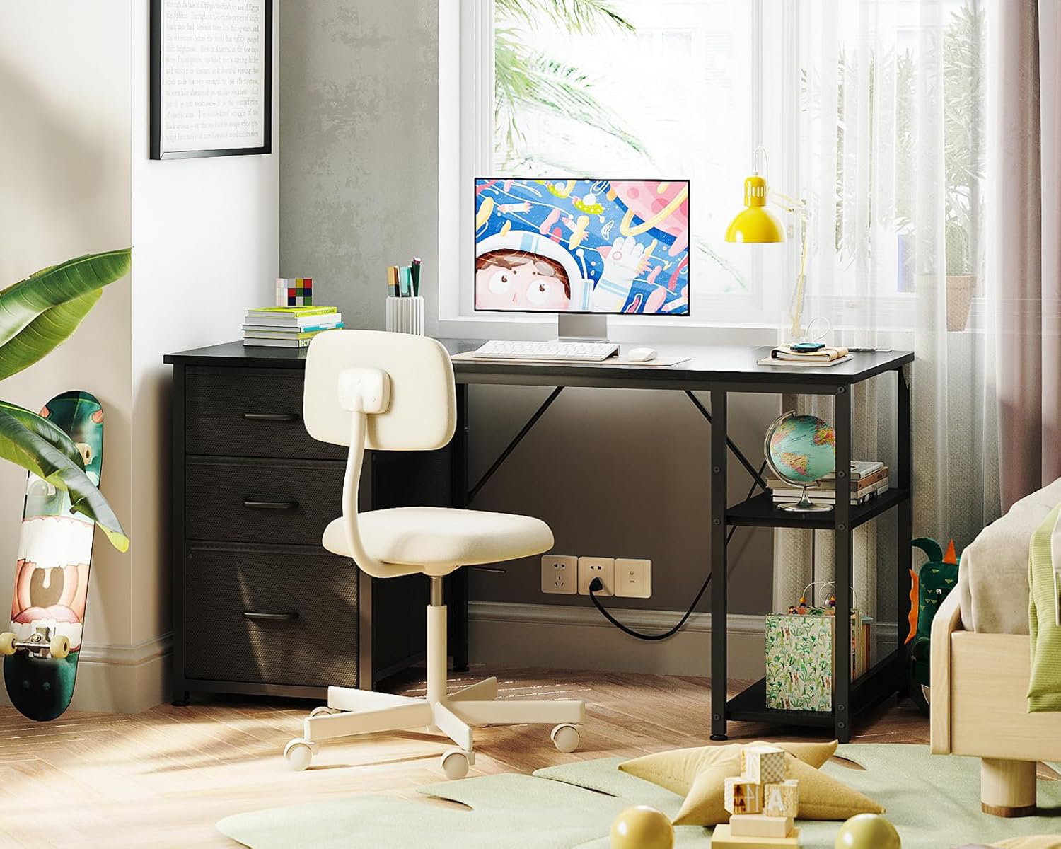 Latitude Run® 51 Inch Reversible Home Office Desk With USB Power ...