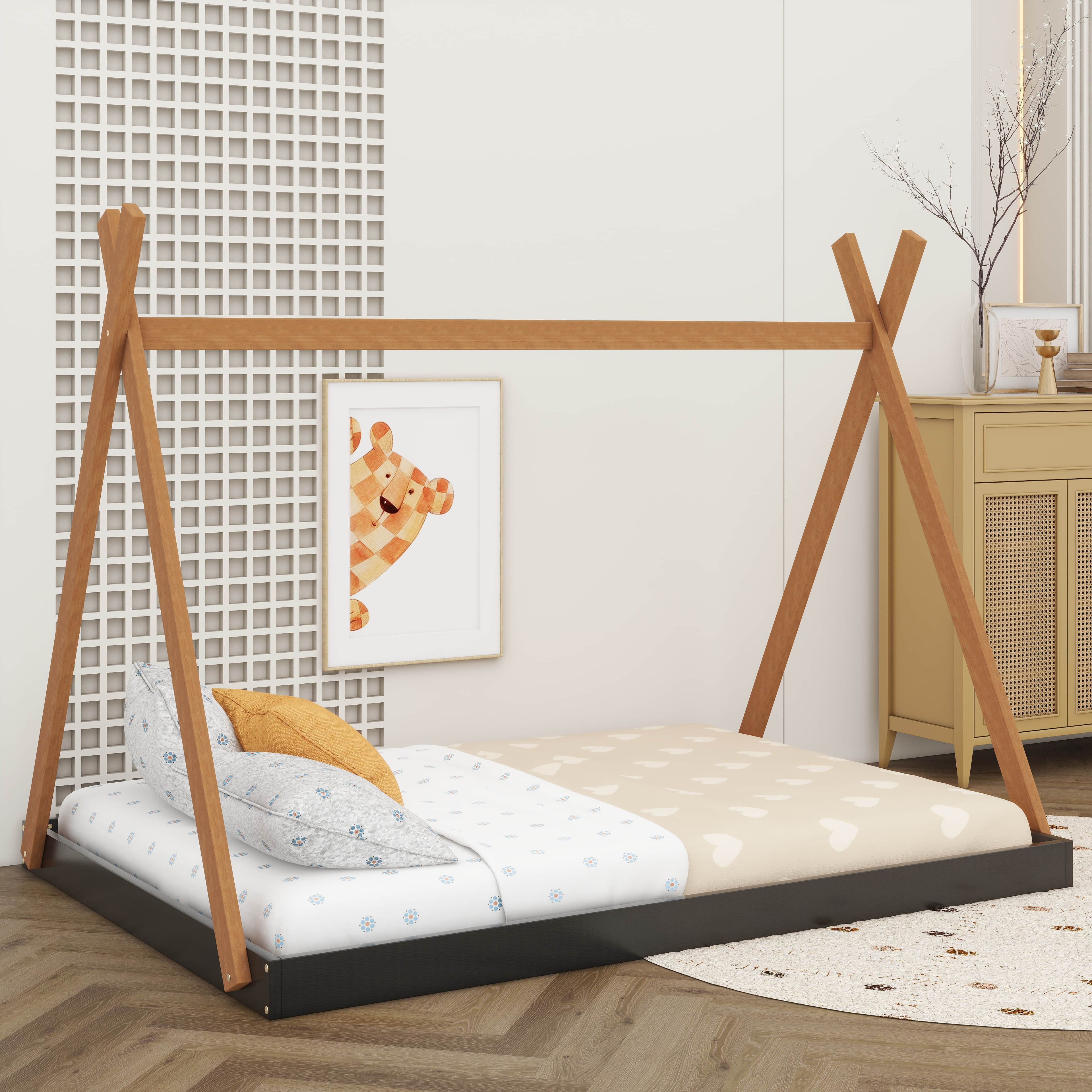 Redwood Rover Full-Sized Tent-Style Floor Bed Featuring A Triangular ...