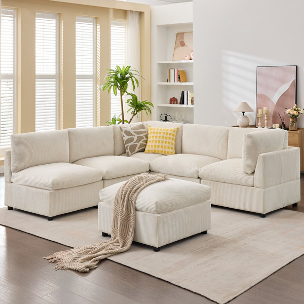 Latitude Run® 98'' Wide Corduroy Modular Sectional with Ottoman and ...