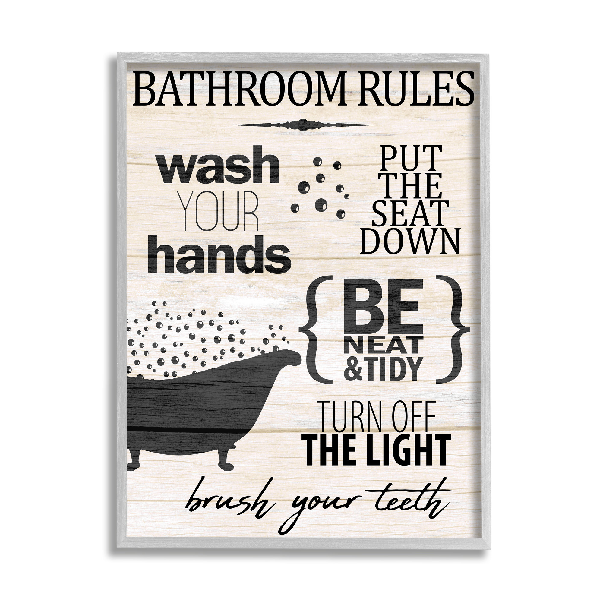 Stupell Industries Rustic Bathroom Rules Sign Wash Hands Typography ...