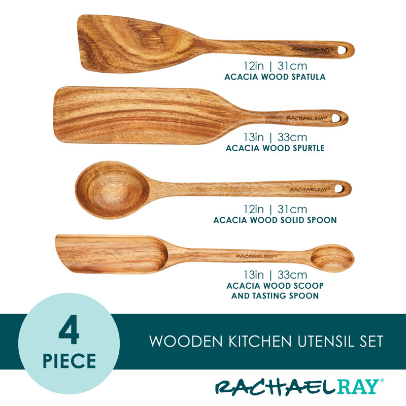 Rachael Ray Tools & Gadgets Wooden Kitchen / Cooking Utensil Set, 4 ...