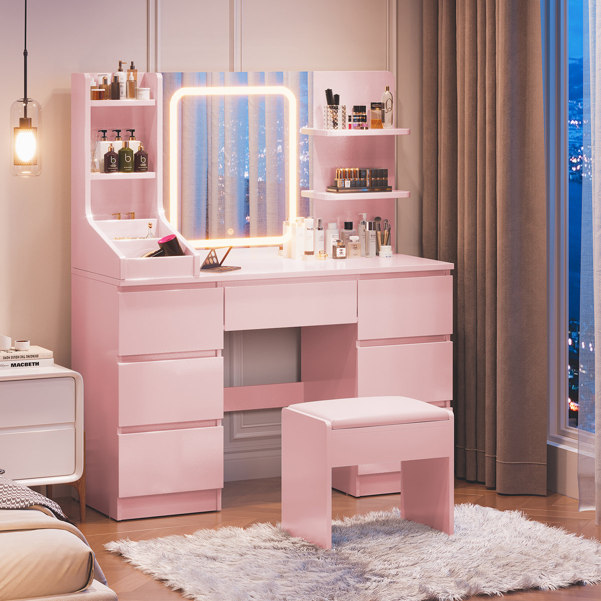 Metro Lane LED Dressing table 7 Drawers and 7 Storage Shelves Dressing ...
