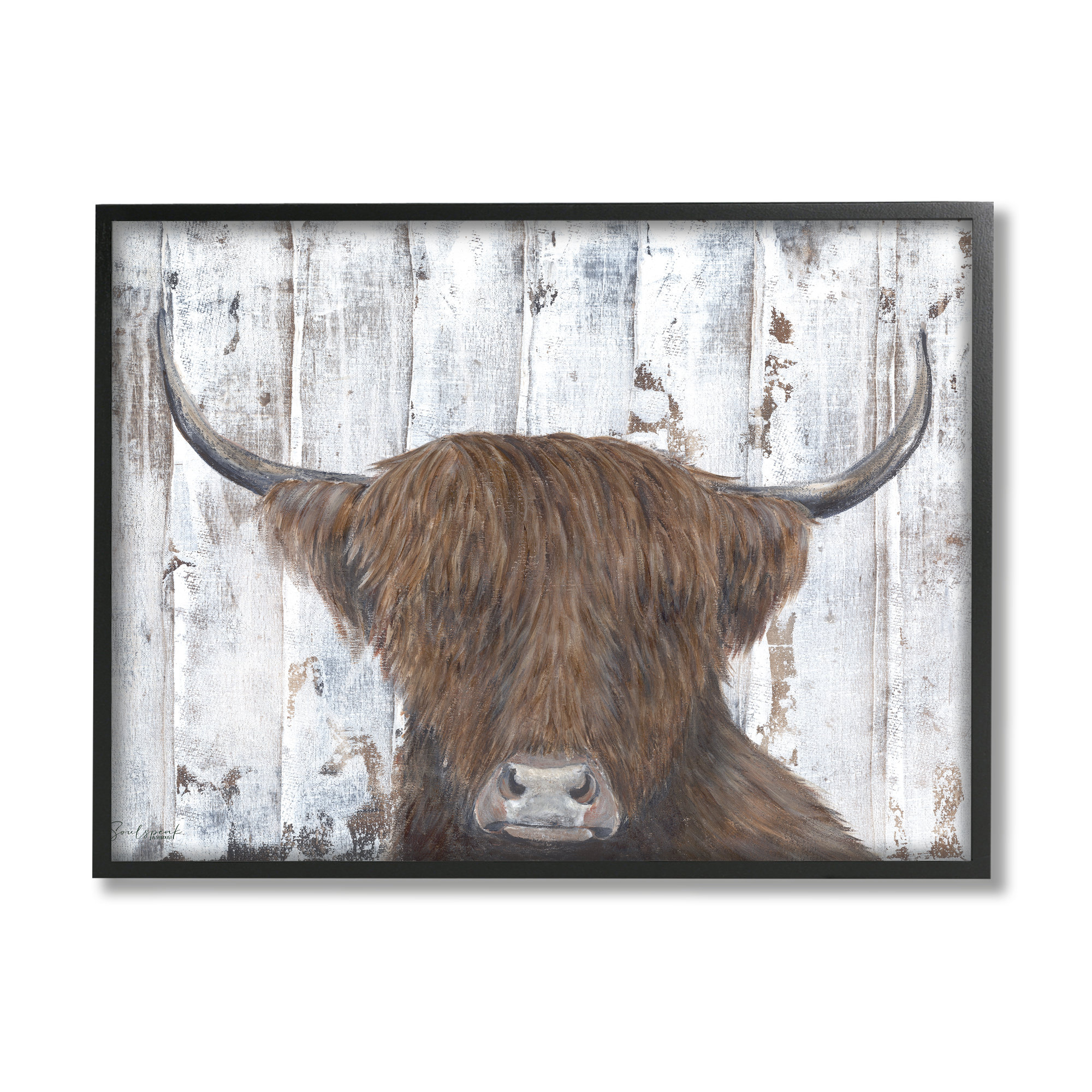 Stupell Industries Country Rustic Highland Cattle Portrait Black Framed ...