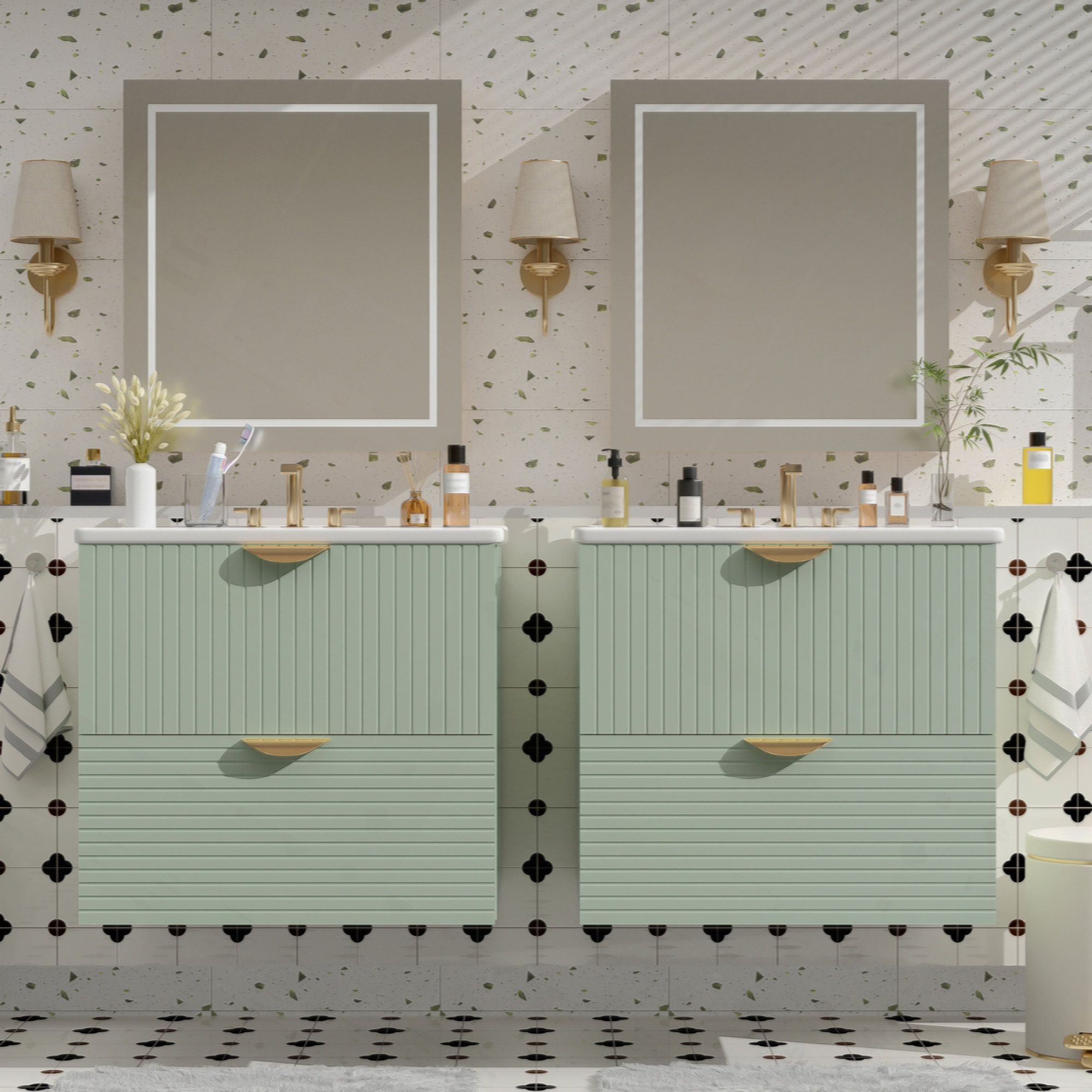 Mercer41 48" Modern Style Wall-Mounted Bathroom Vanity Combo With ...