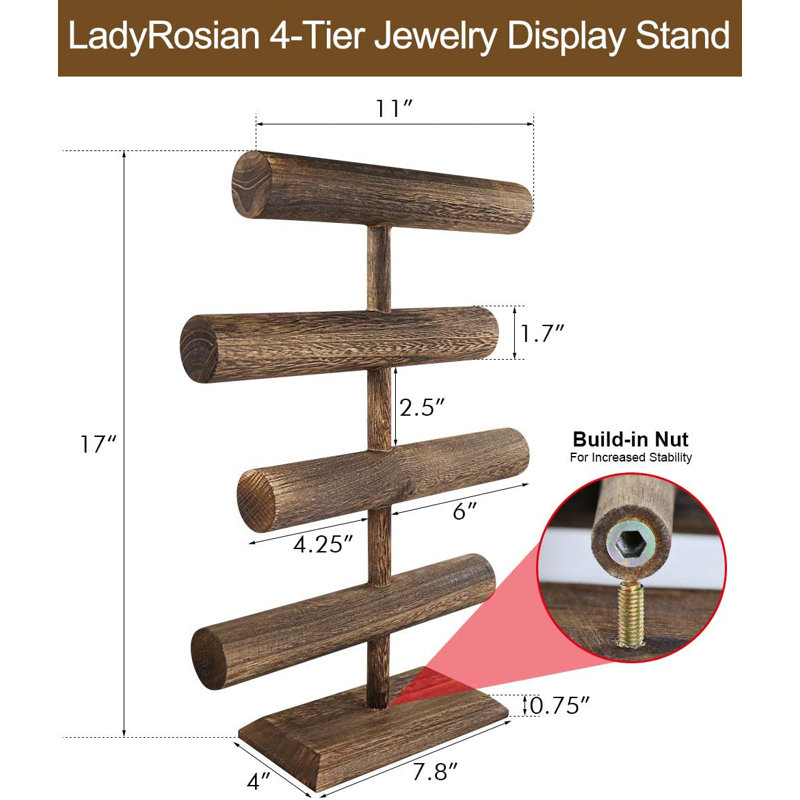 Millwood Pines 4 Tier Wooden Display Jewelry Stand | Wayfair