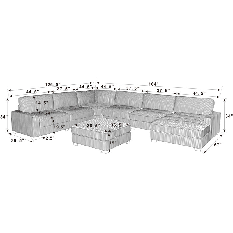 Wade Logan® Azuri 7 - Piece Upholstered Sectional & Reviews | Wayfair