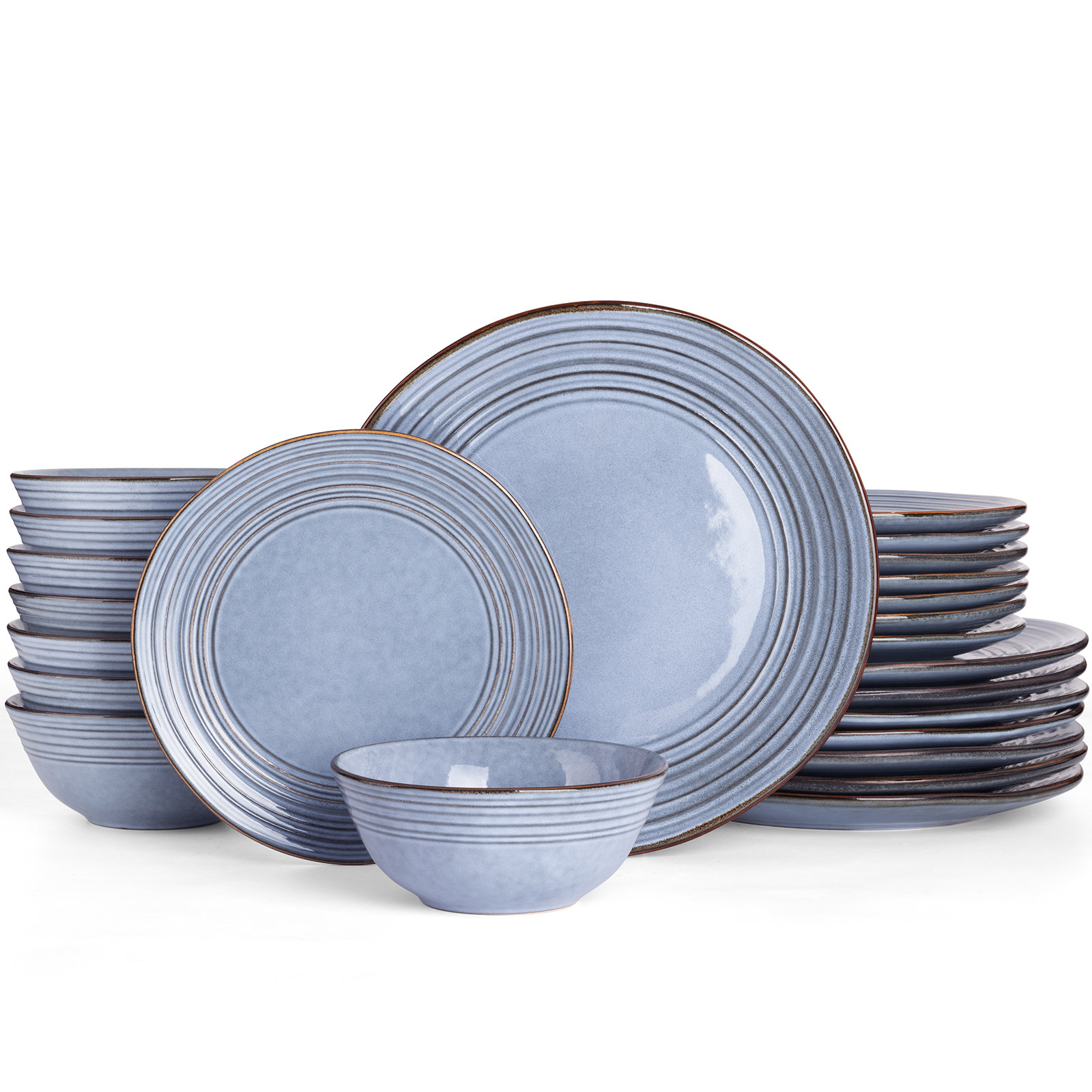 Famiware 24 Pieces Stoneware Dinnerware Set, Plates And Bowls Set For 8 ...