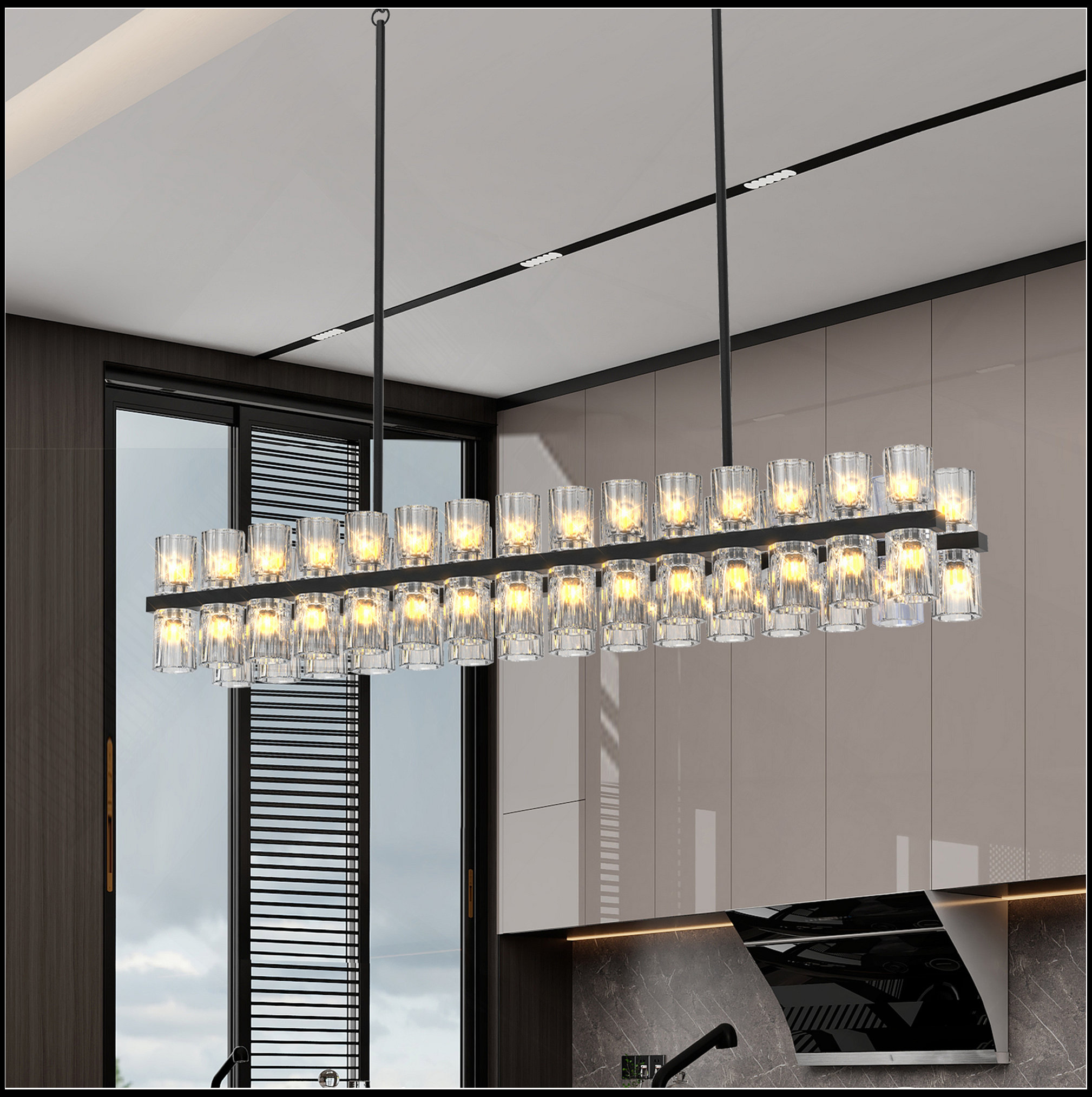 Everly Quinn Crystal Brass Rectangle Chandeliers For Dining Room, 54In ...