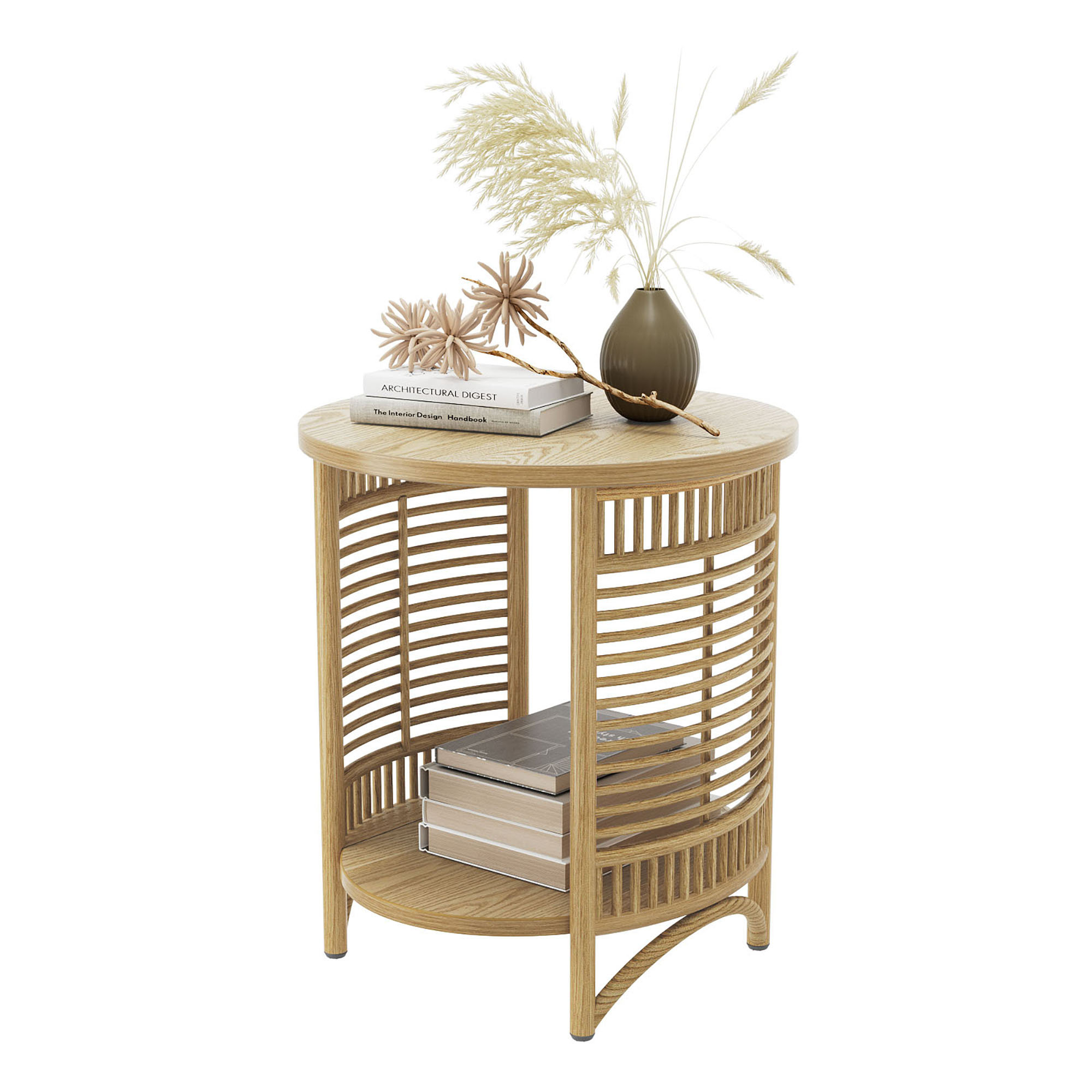 Bayou Breeze Round Side Table Small End Table With 2 Storage Space ...
