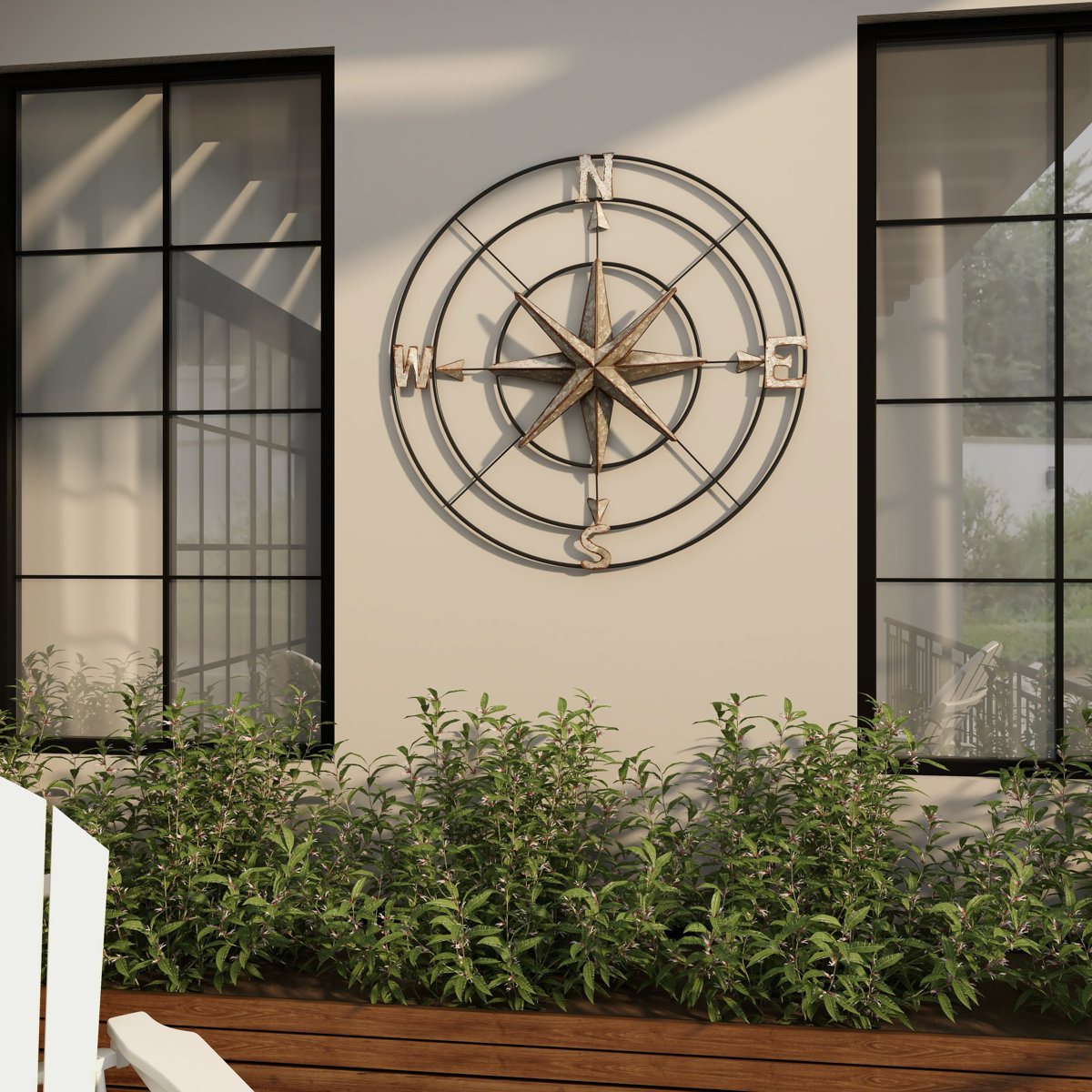 Breakwater Bay Metal Indoor Outdoor Compass Home Gray Wall Decor with ...
