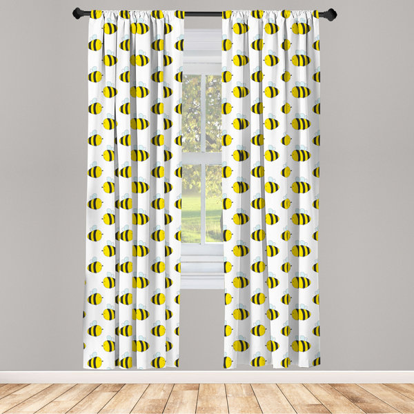 Ambesonne Honey Bee 4-Panel Curtains, Graphical Flying Insects | Wayfair