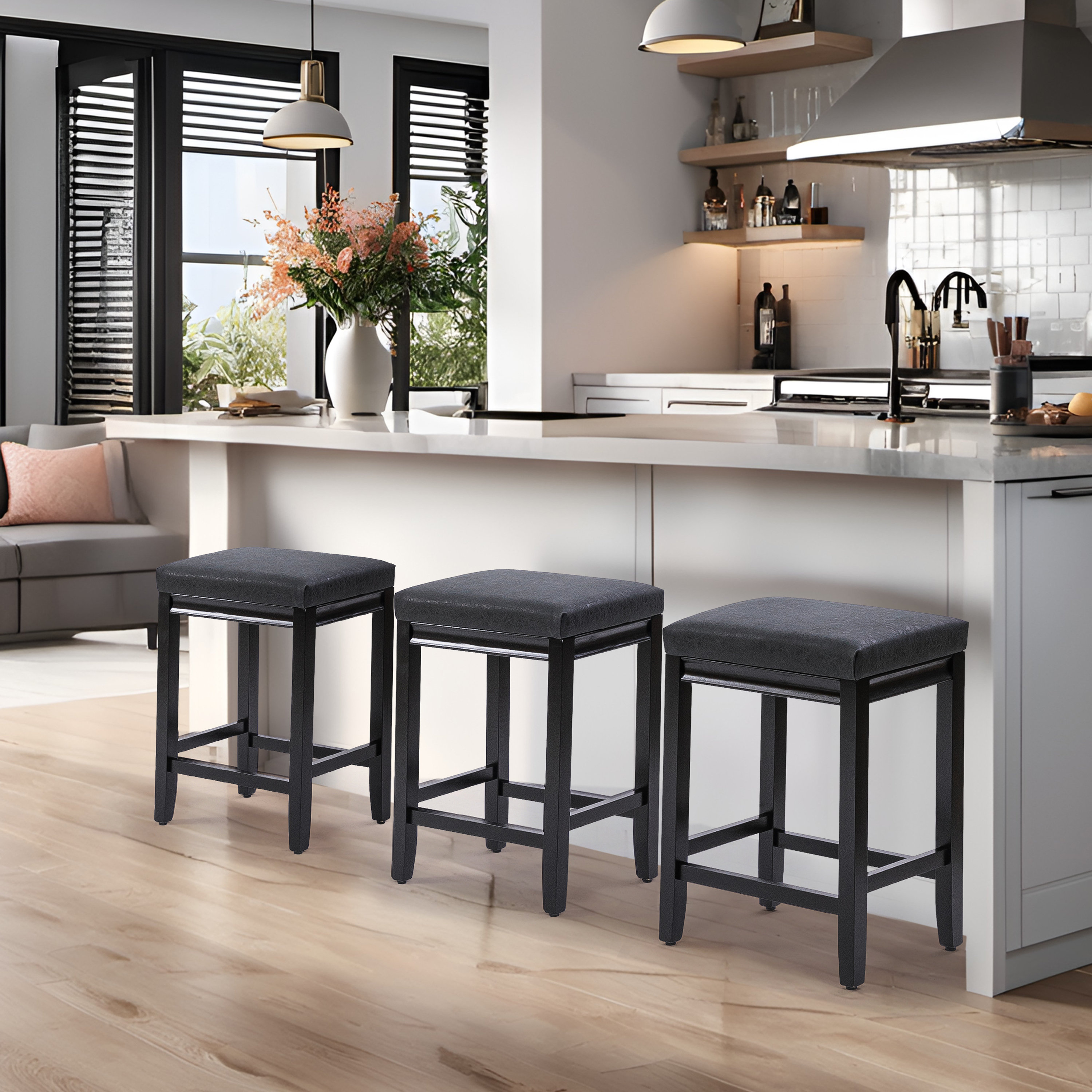 Northobliq Digi 24" Hand-Brushed Wood Backless Counter Height Bar ...