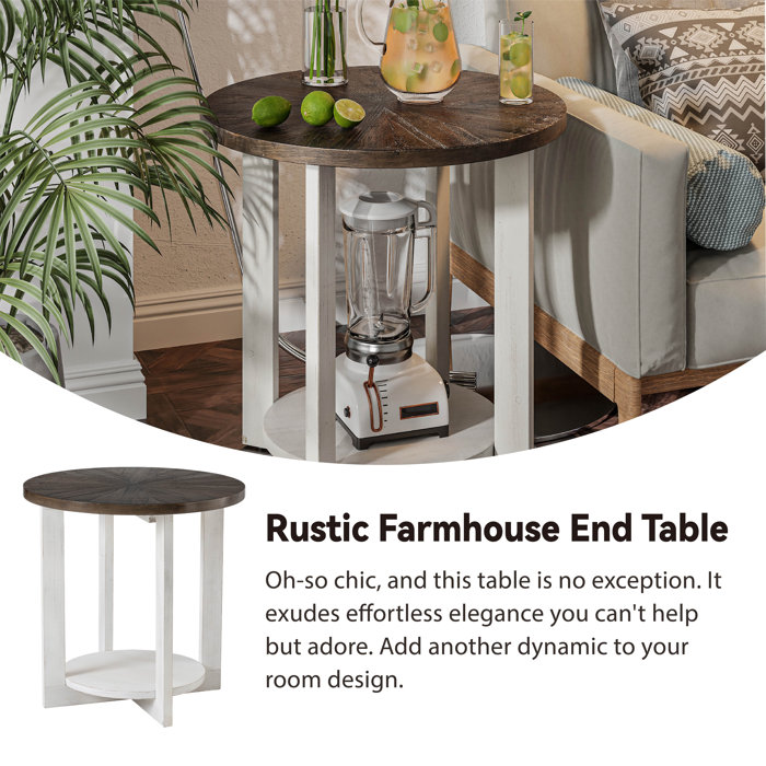 Loon Peak® Gunnison Rustic Farmhouse Round Table with Storage Shelf ...