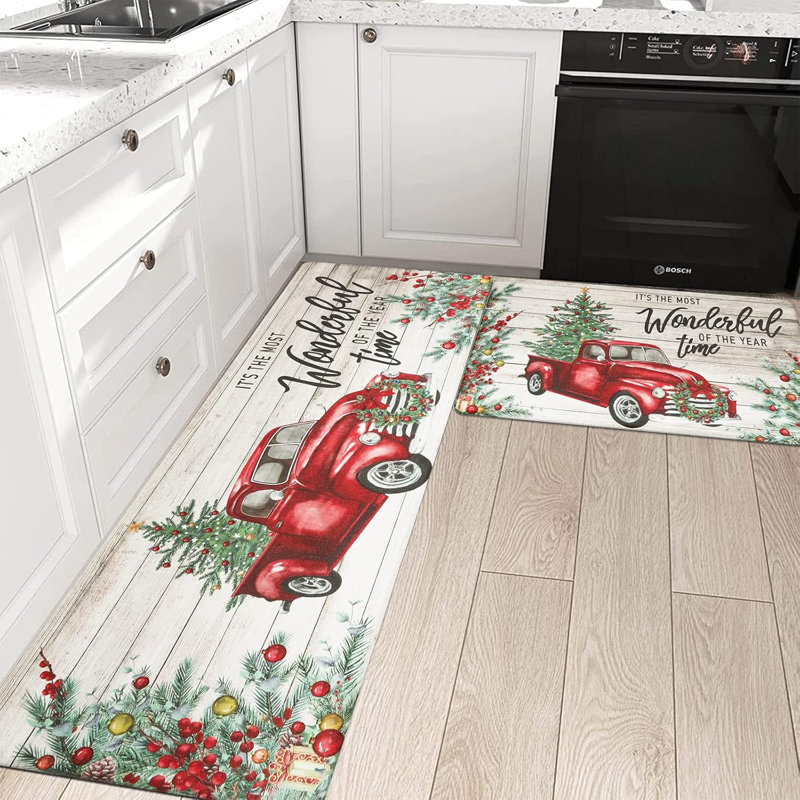 The Holiday Aisle® Christmas Kitchen Rugs Set of 2 | Wayfair