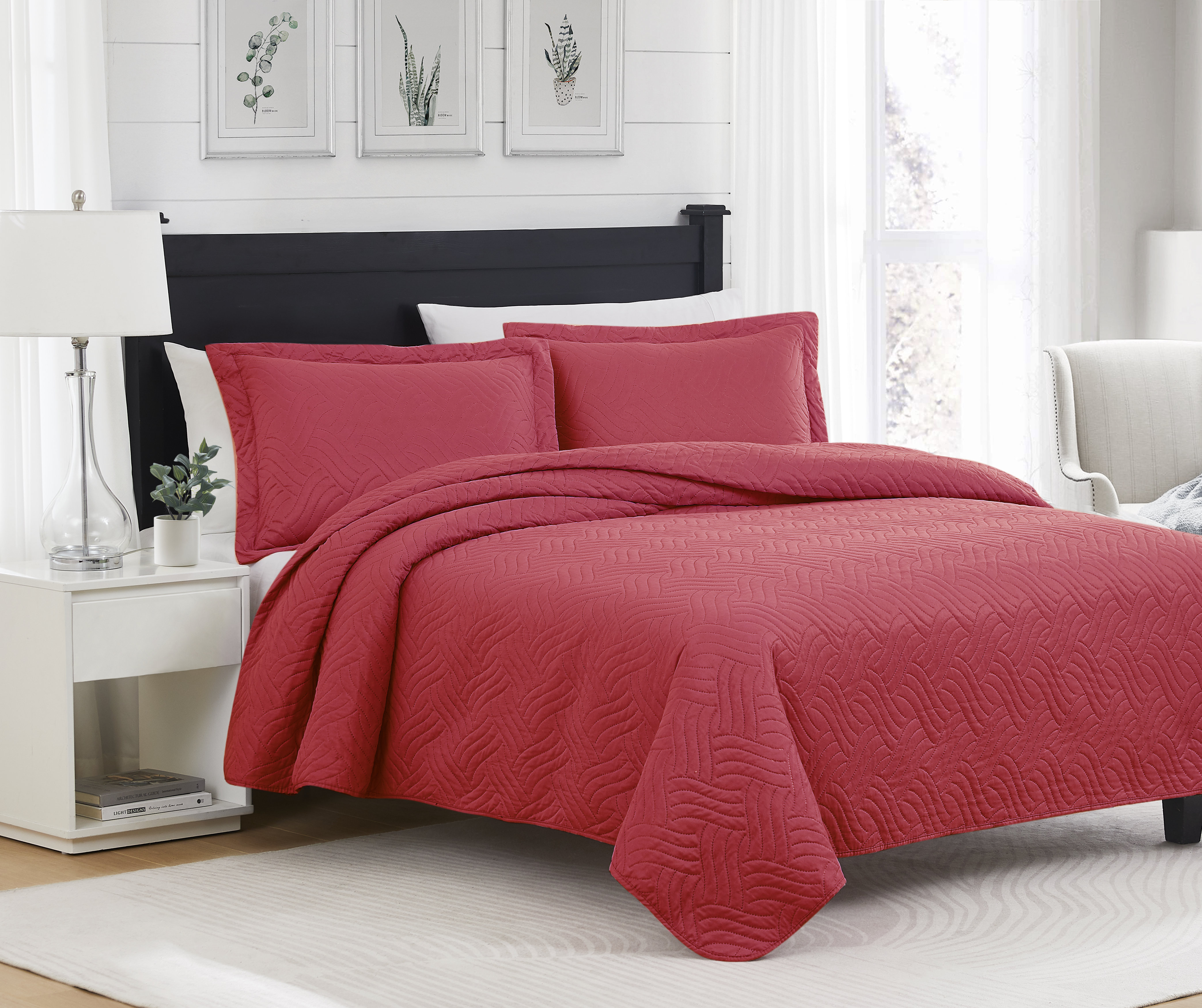 RT Designer's Collection Ruby Waves Microfiber Quilt Set | Wayfair