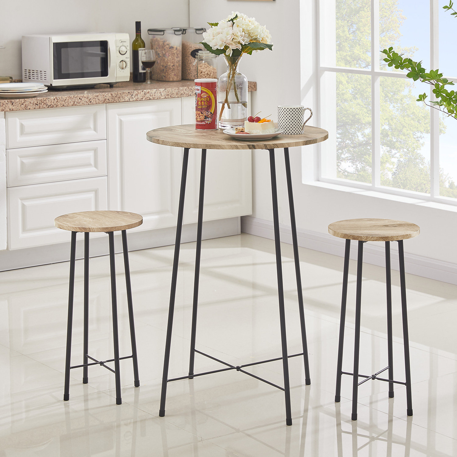 17 Stories Round Table And Chairs Set Of 3 Counter Height Bar Stools ...