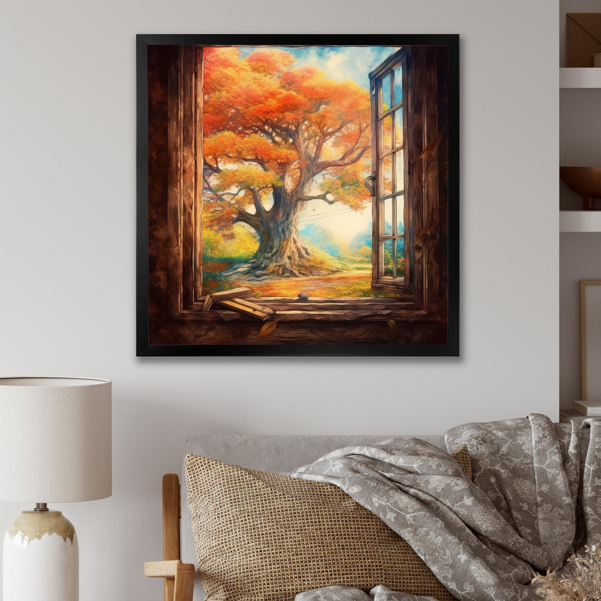 Red Barrel Studio Window View Of Vibrant Tree II - Tree Floral Wall Art ...