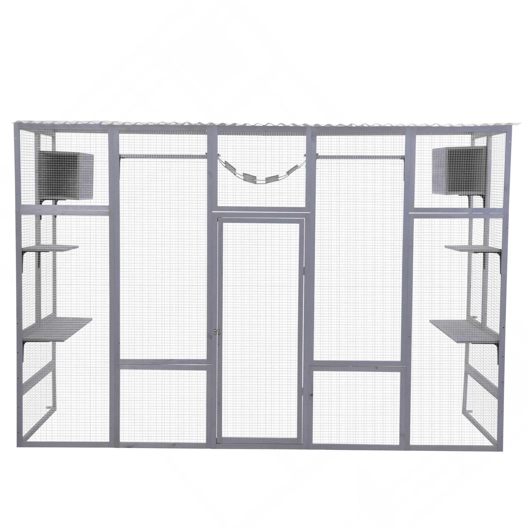 Walton Wooden Cat Enclosure With 6 Jumping Platforms, 2 Cat Condos, Cat ...