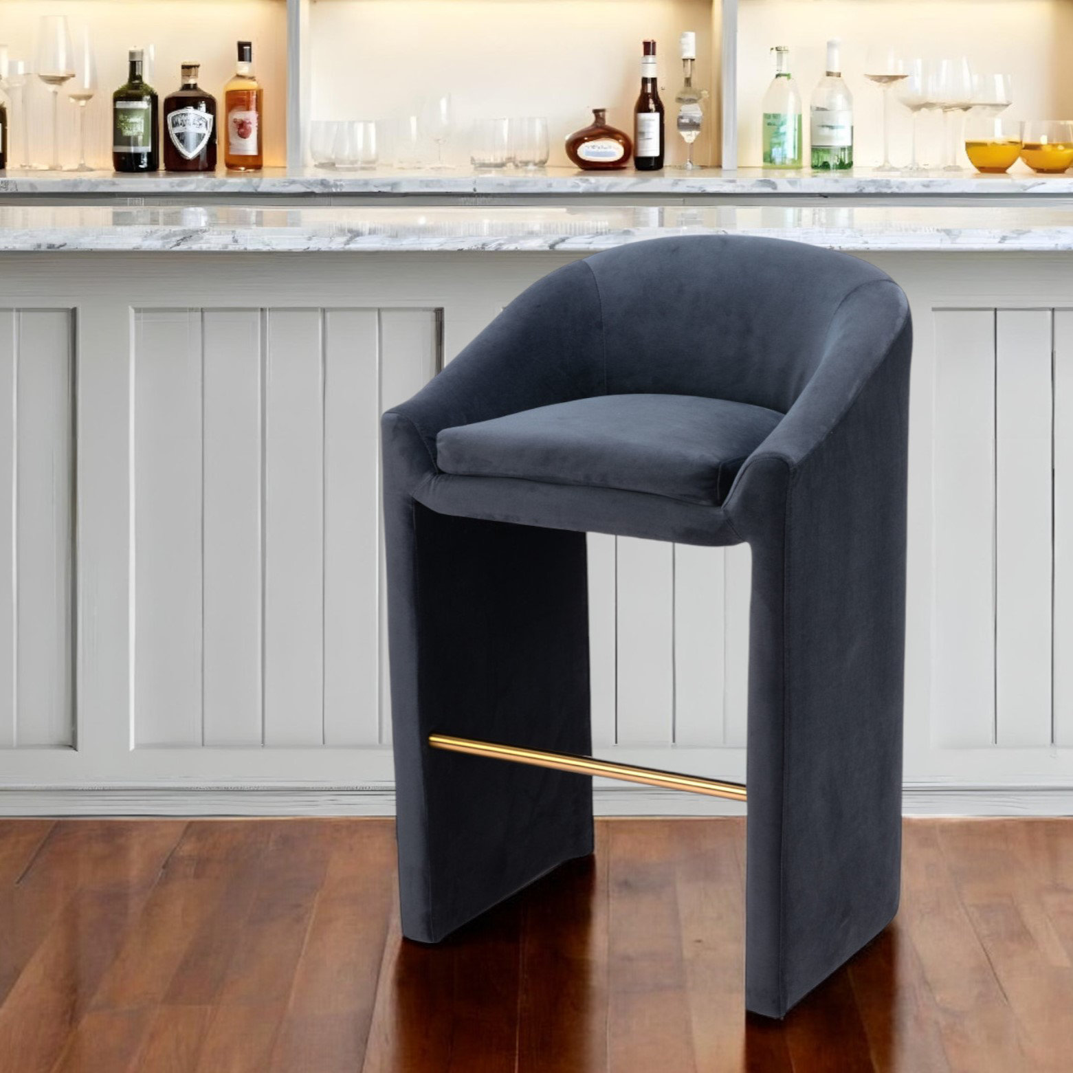 Everly Quinn Chaise de bar en velours et acier à dossier bas 30 po gris ...