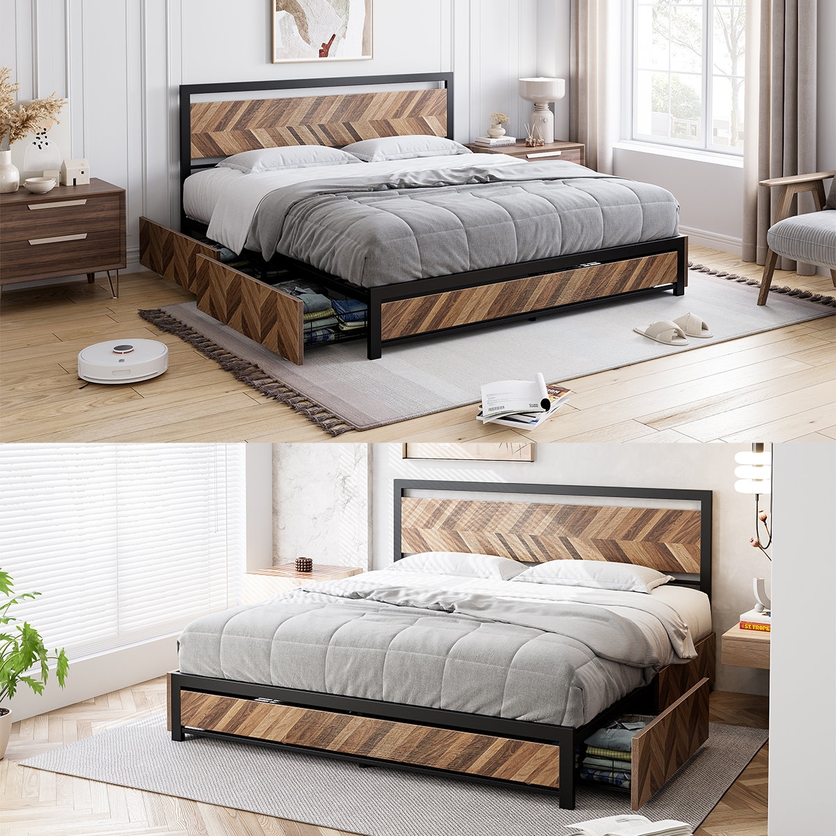 17 Stories Metal Platform Bed Frame With 4 Storage Drawers - Wayfair Canada