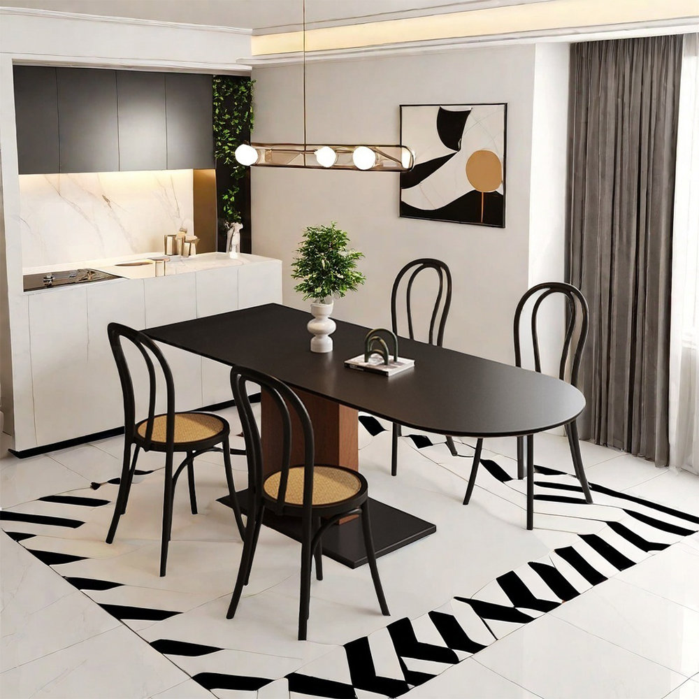 ZKuylo French retro black sintered stone dining table set | Wayfair